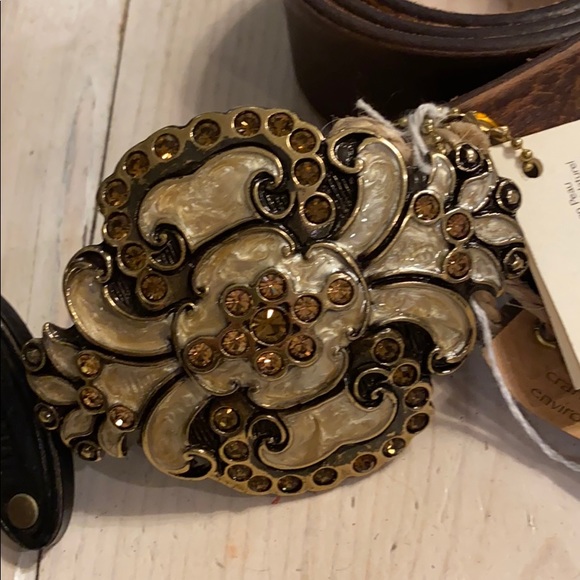 Brave | Accessories | Brave Brown Leather Belt With Jeweled Buckle ...